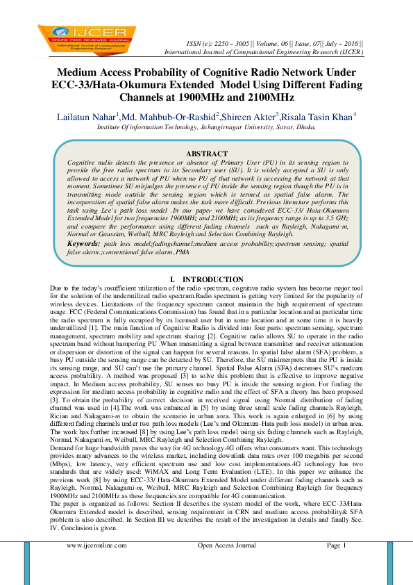 (PDF) Medium Access Probability of Cognitive Radio Network Under ECC-33/Hata-Okumura Extended ...