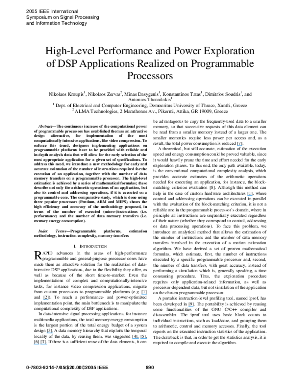 (PDF) High-level performance and power exploration of DSP applications realized on programmable ...