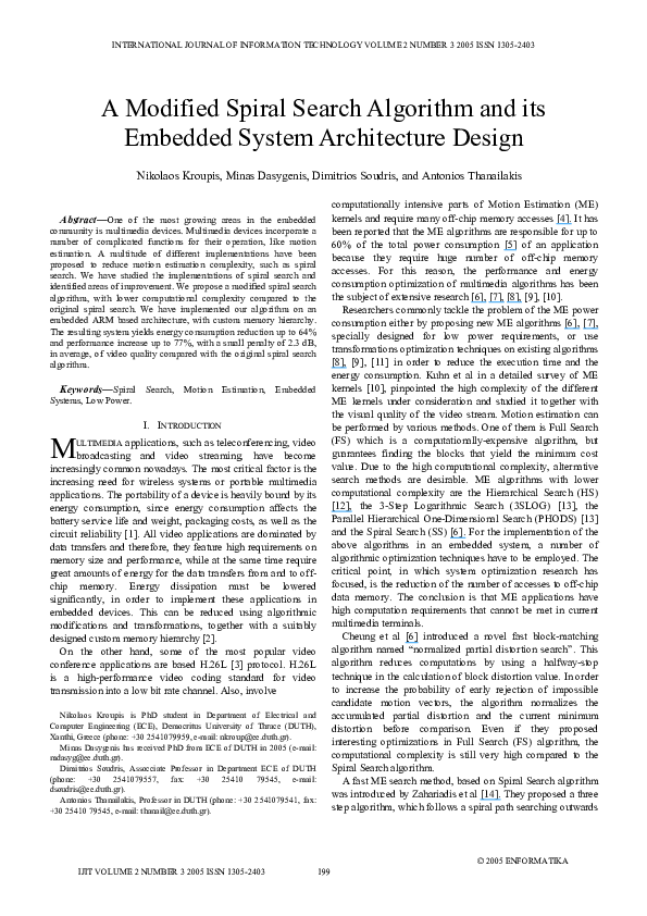 Pdf A Modified Spiral Search Algorithm And Its Embedded System Architecture Design