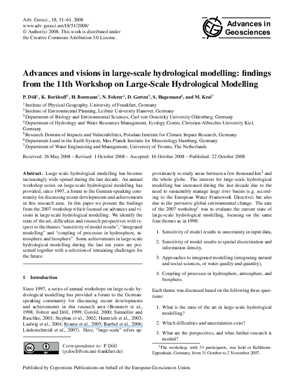 (PDF) Advances and visions in large-scale hydrological modelling ...