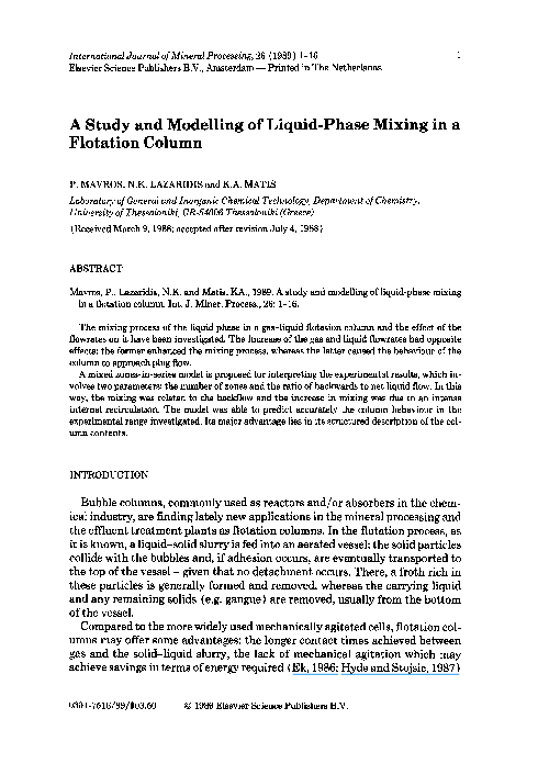 (PDF) A study and modelling of liquid-phase mixing in a flotation column