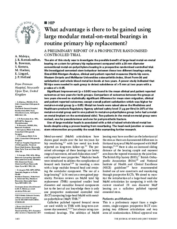 (PDF) Osteolysis in a Cementless, Second Generation Metal-on-Metal Hip ...