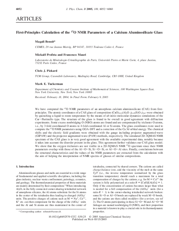 (PDF) First-Principles Calculation of the 17 O NMR Parameters of a ...