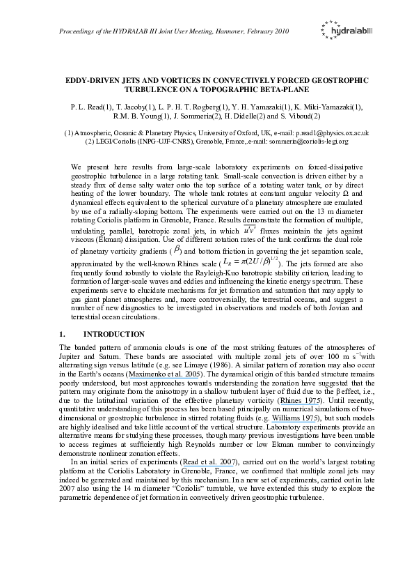 (PDF) Multiple jet formation in a convectively driven flow on a beta-plane | Adam Fincham ...