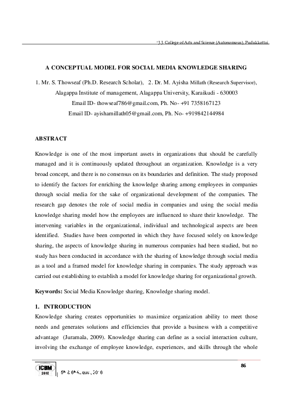 (PDF) A CONCEPTUAL MODEL FOR SOCIAL MEDIA KNOWLEDGE SHARING