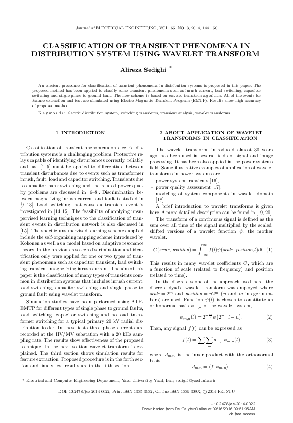 (PDF) Classification of Transient Phenomena in Distribution System using wavelet Transform