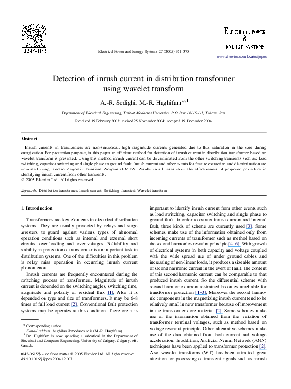 Pdf Detection Of Inrush Current In Distribution Transformer Using Wavelet Transform