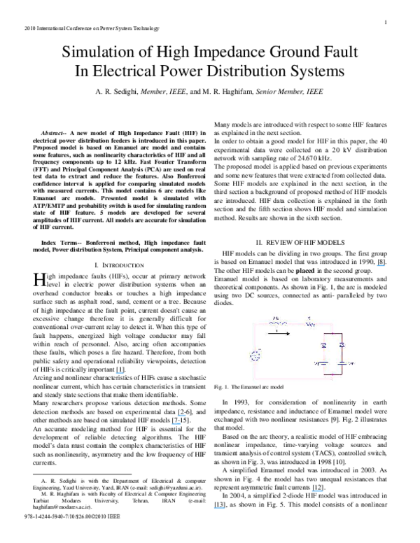 (PDF) Simulation of high impedance ground fault In electrical power ...