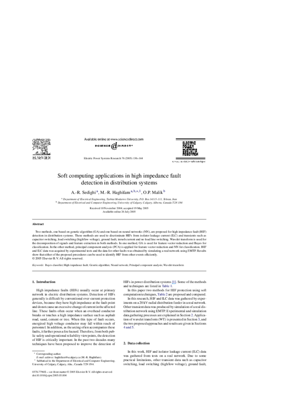 Pdf Soft Computing Applications In High Impedance Fault Detection In