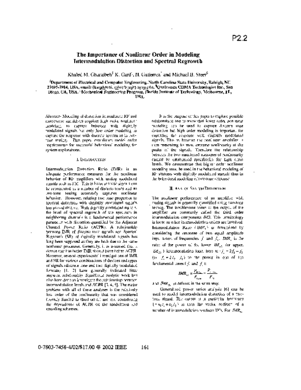 Pdf The Importance Of Nonlinear Order In Modeling Intermodulation Distortion And Spectral Regrowth