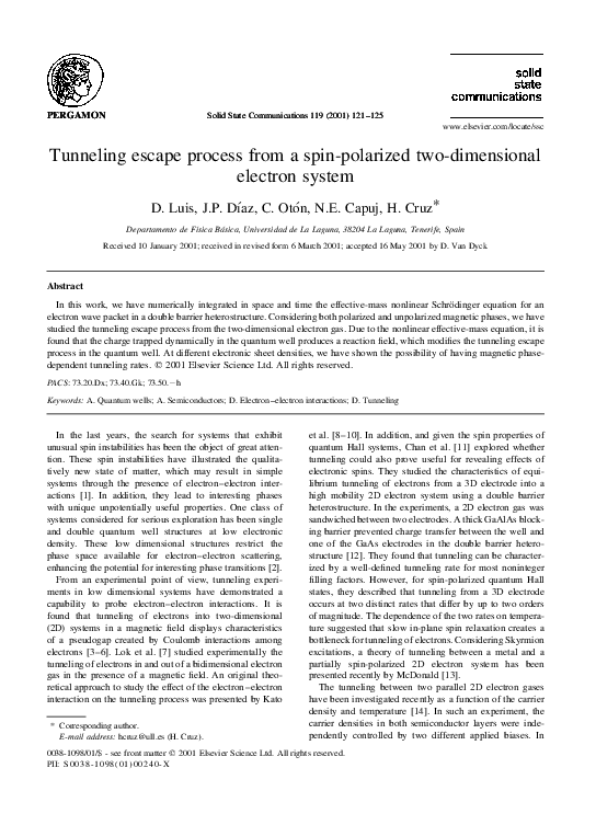(PDF) Tunneling escape process from a spin-polarized two-dimensional electron system
