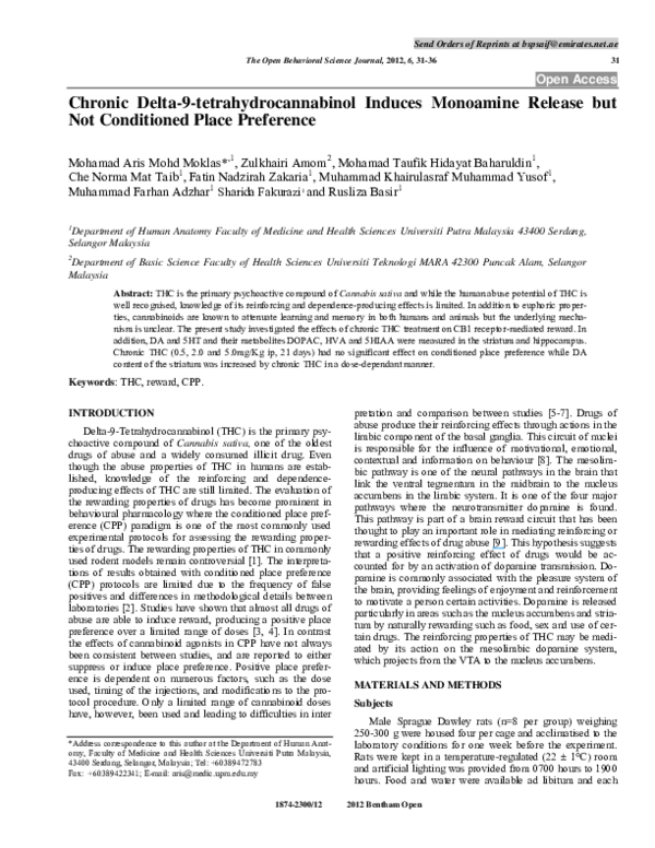 (PDF) Chronic Delta-9-tetrahydrocannabinol Induces Monoamine Release ...