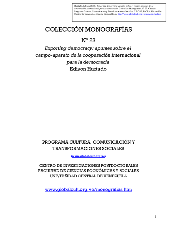 (PDF) Exporting Democracy: el campo-aparato de la cooperación ...
