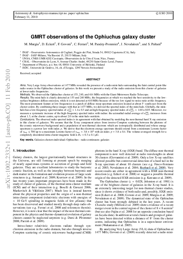 (PDF) Radio Emission Study of Ophiuchus Galaxy Cluster using GMRT
