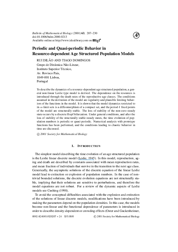 (PDF) Periodic and Quasi-periodic Behavior in Resource-dependent Age ...