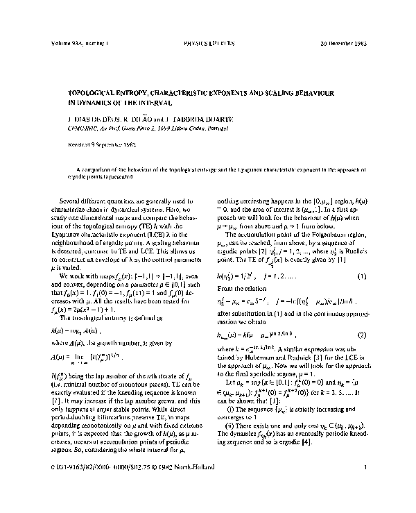 Pdf Topological Entropy Characteristic Exponents And Scaling