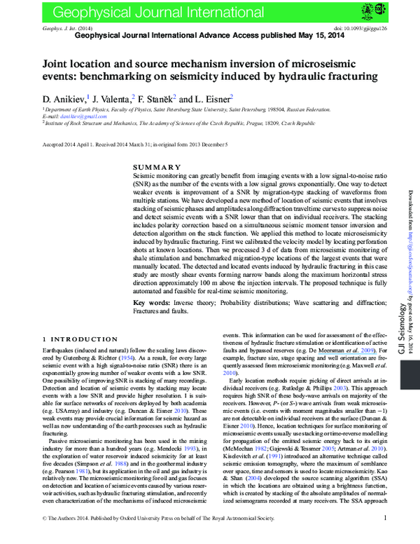 (PDF) Joint location and source mechanism inversion of microseismic events: benchmarking on ...