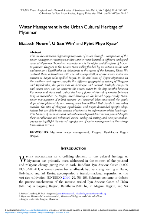 (PDF) Water Management in the Urban Cultural Heritage of Myanmar with ...