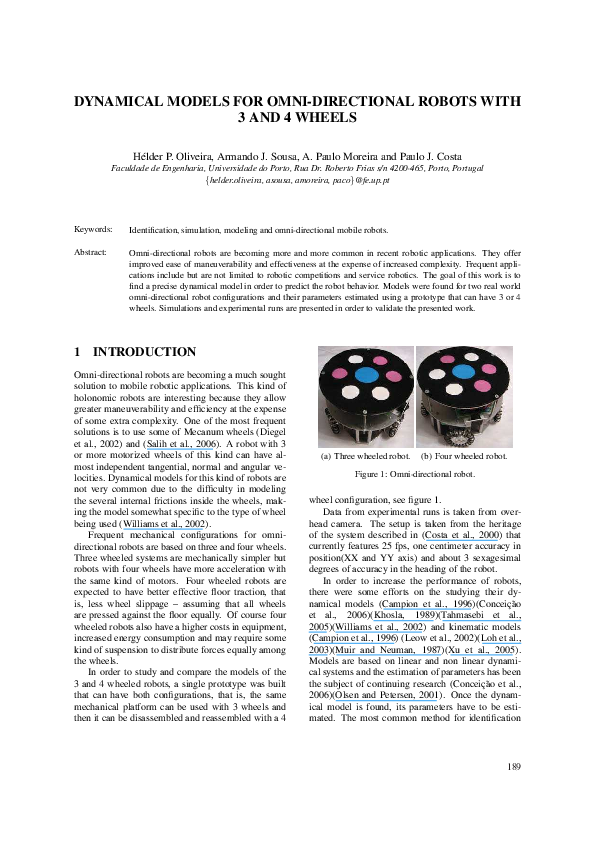 (PDF) Dynamical Models for Omnidirectional Robots with 3 and 4 Wheels