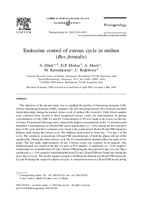 (PDF) Endocrine control of estrous cycle in mithun ( Bos frontalis