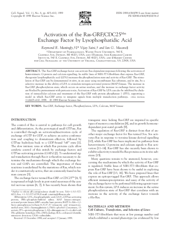 (PDF) Activation of the Ras-GRF/CDC25 Mm Exchange Factor by ...