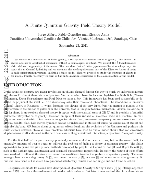 (PDF) A finite quantum gravity field theory model