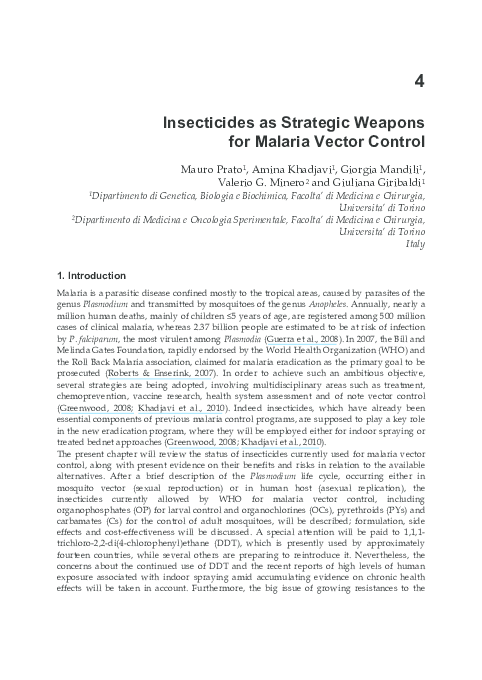 (PDF) Insecticides as Strategic Weapons for Malaria Vector Control