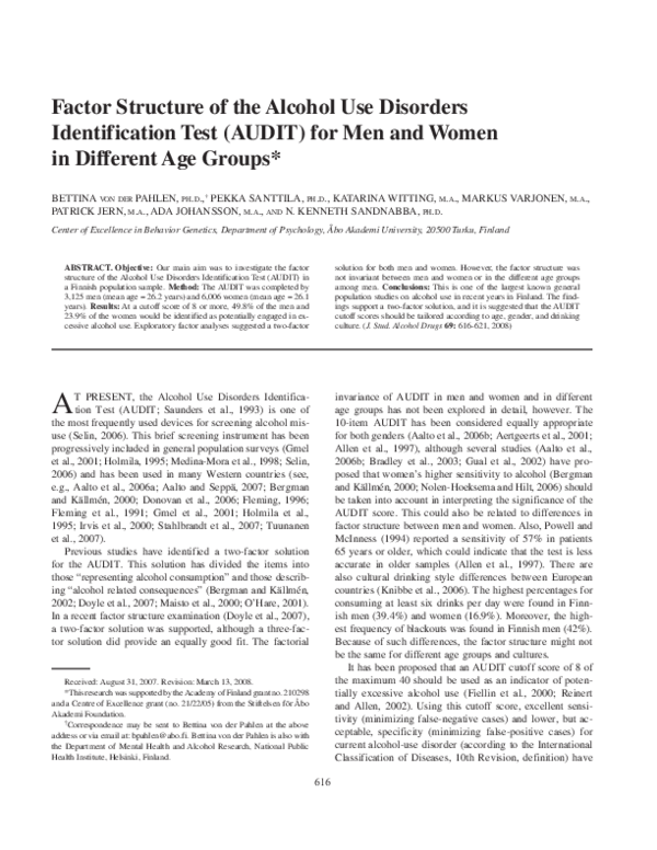 (PDF) Factor Structure of the Alcohol Use Disorders Identification Test ...