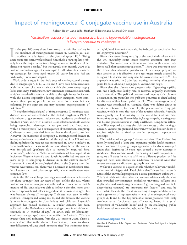 (PDF) Impact of meningococcal C conjugate vaccine use in Australia