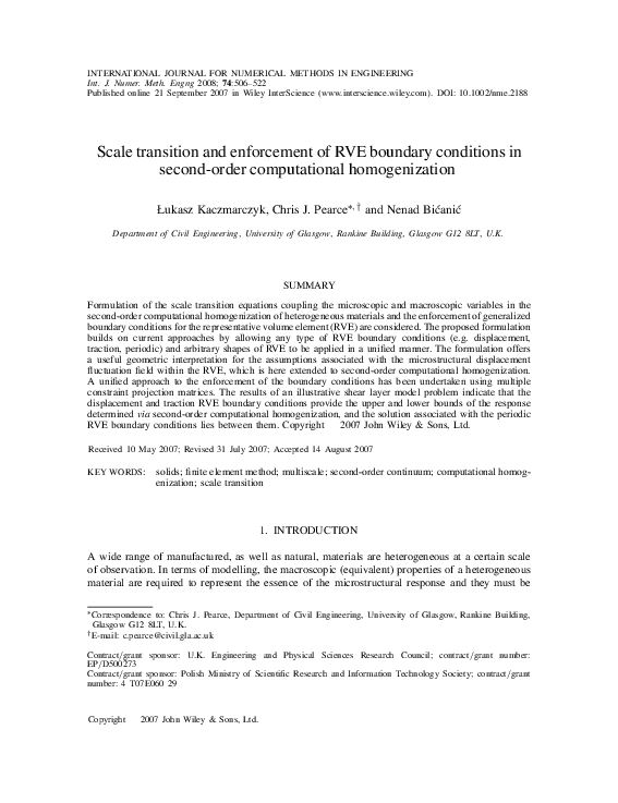Pdf Scale Transition And Enforcement Of Rve Boundary Conditions In Second Order Computational
