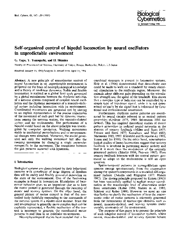 (PDF) Self-organized control of bipedal locomotion by neural oscillators in unpredictable ...