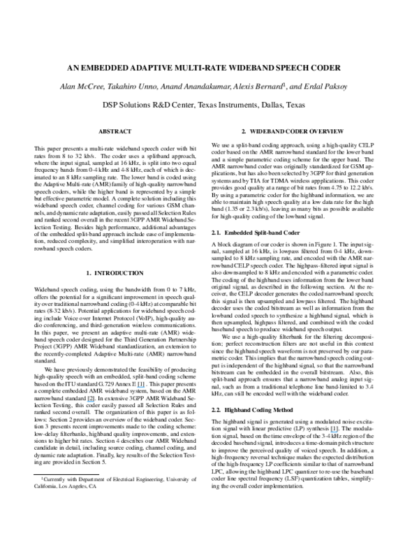 Pdf An Embedded Adaptive Multi Rate Wideband Speech Coder