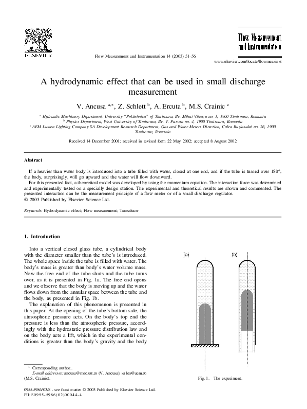 (PDF) A hydrodinamic effect that can be used in small discharge measurement