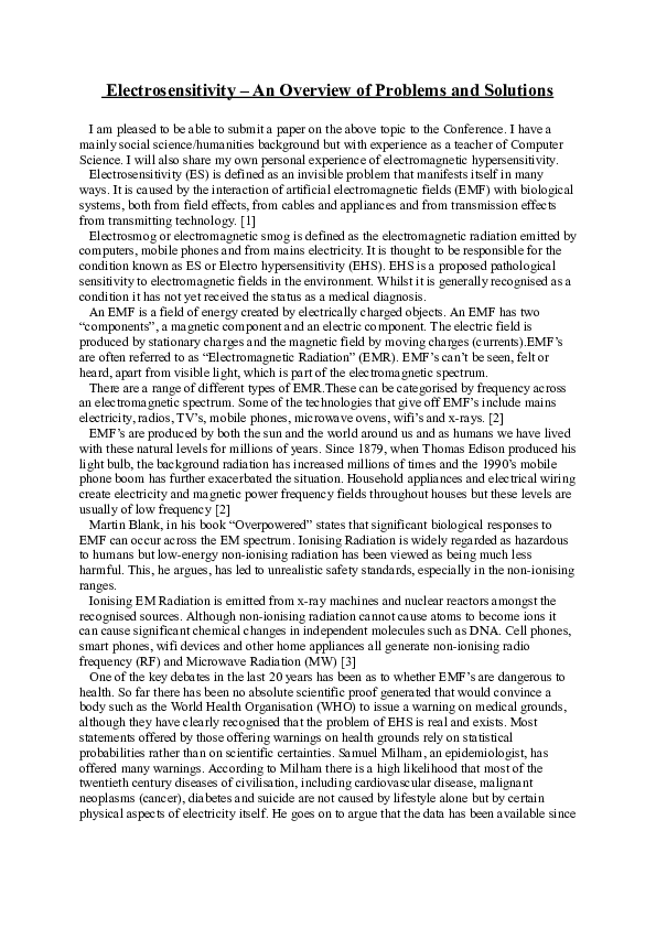 (DOC) Electrosensitivity – An Overview of Problems and Solutions