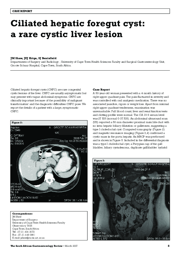 (PDF) Ciliated Hepatic Foregut Cyst: A Rare Cystic Liver Lesion