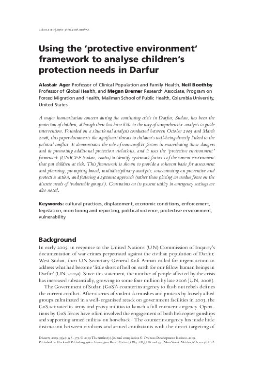 (PDF) Using the ‘protective environment’ framework to analyse children ...