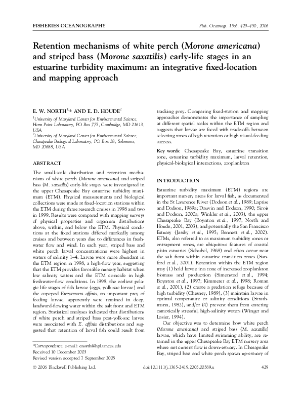(PDF) Retention mechanisms of white perch (Morone americana) and ...