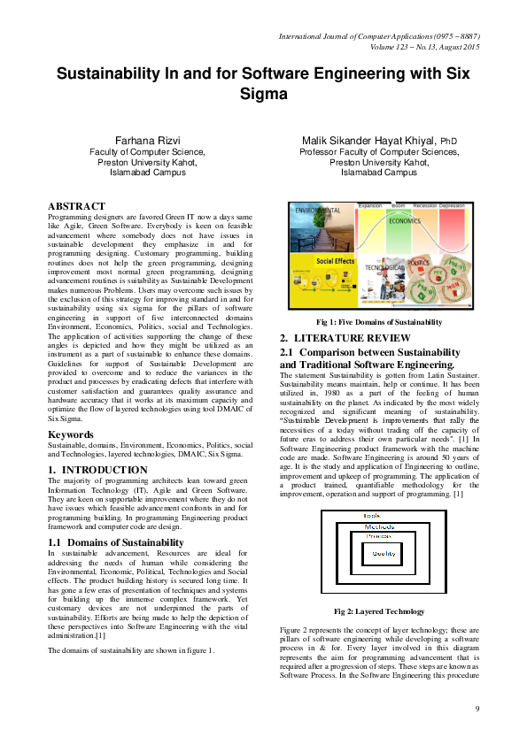 (PDF) Sustainability In and for Software Engineering with Six Sigma