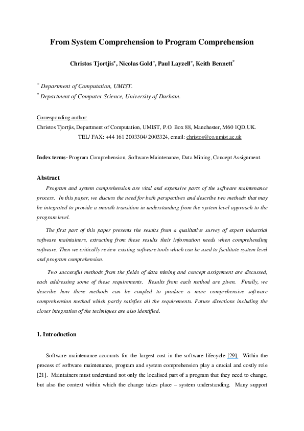 (PDF) From System Comprehension to Program Comprehension