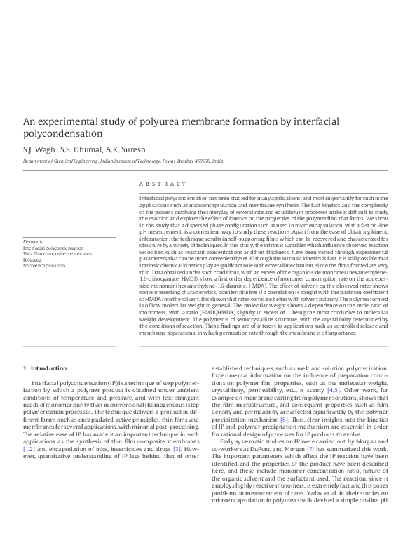 (PDF) An experimental study of polyurea membrane formation by ...