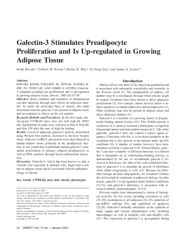 (PDF) Galectin-3 Stimulates Preadipocyte Proliferation and Is Up ...