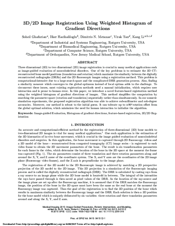 (PDF) 3D/2D image registration using weighted histogram of gradient directions