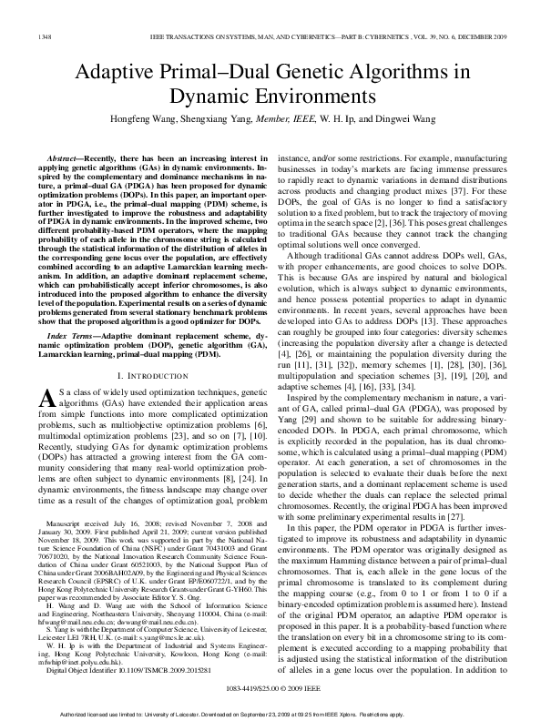 (PDF) Adaptive Primal-Dual Genetic Algorithms in Dynamic Environments