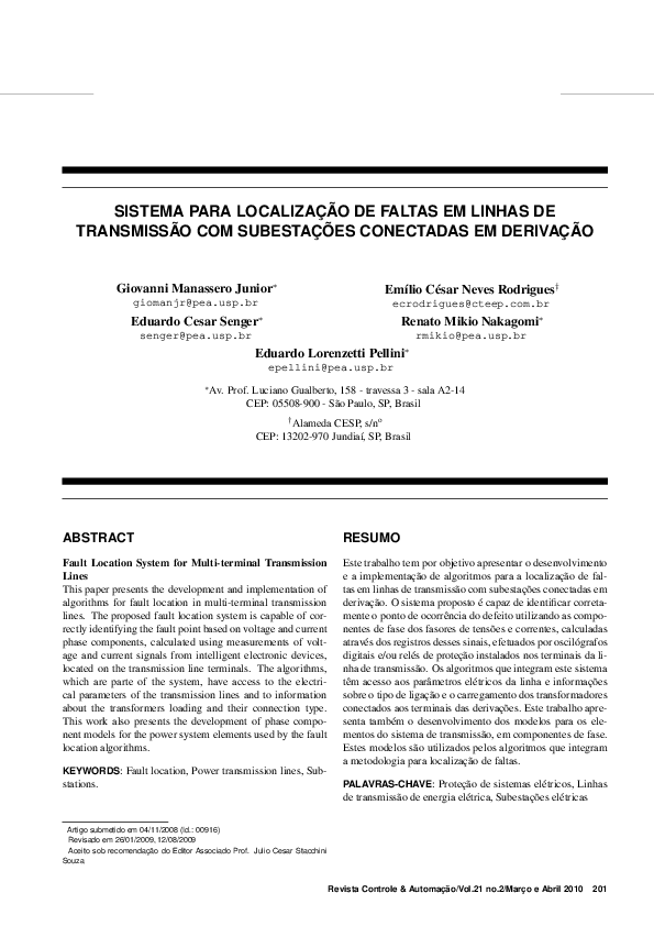 (PDF) Fault-Location System for Multiterminal Transmission Lines