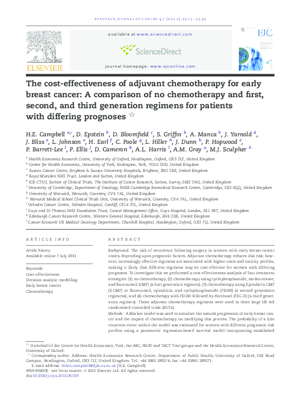 Pdf The Cost Effectiveness Of Adjuvant Chemotherapy For Early Breast