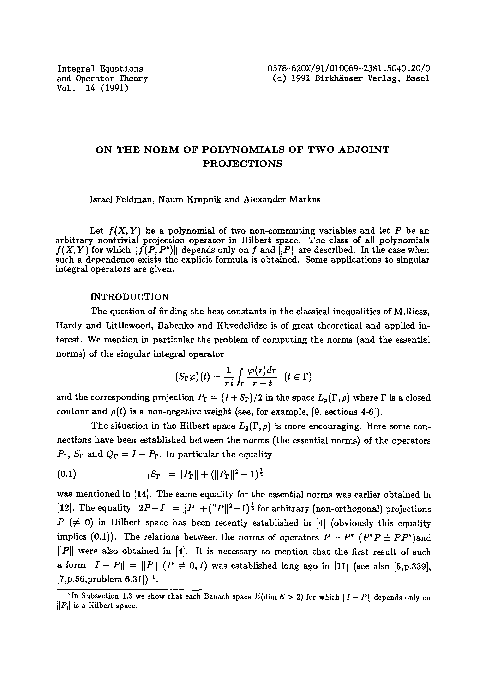 (PDF) On the norm of polynomials of two adjoint projections