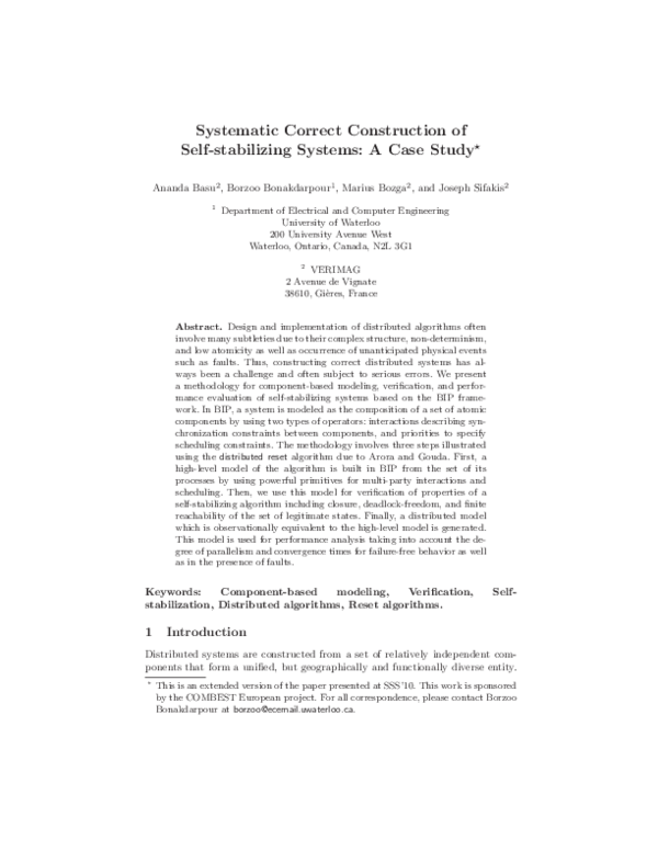 (PDF) Systematic Correct Construction of Self-stabilizing Systems: A Case Study