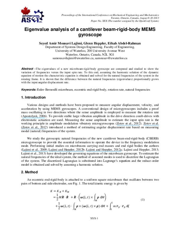 (PDF) Eigenvalue analysis of a cantilever beam-rigid-body MEMS gyroscope