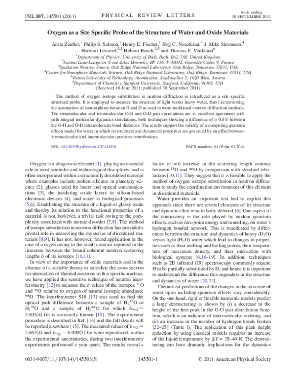 (PDF) Oxygen as a site specific structural probe in neutron diffraction