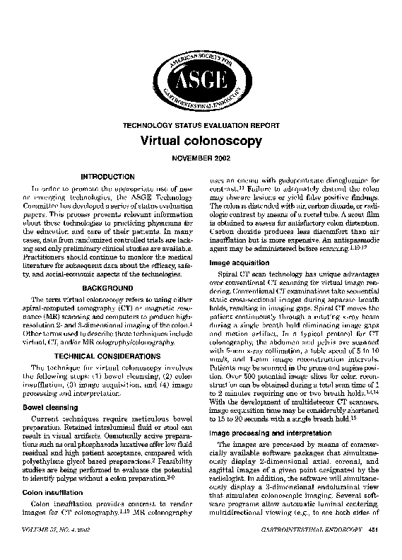 (PDF) Technology status evaluation report Virtual colonoscopy